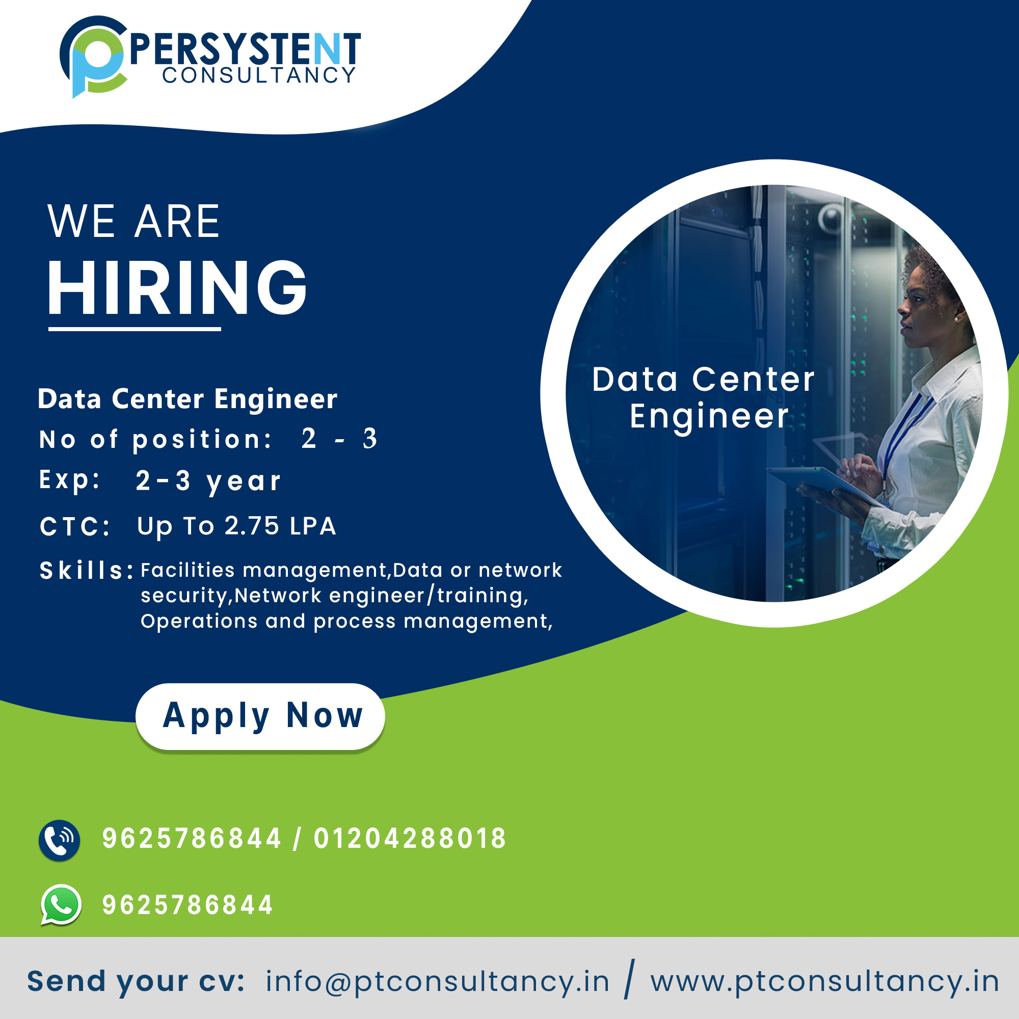 Hiring Data Center Engineer - Experience 2 to 3 Years - CTC Up To 2.75 ...